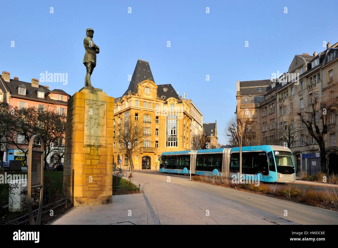 France, Moselle, Metz, Square and statue of General Mangin and Gambetta ...