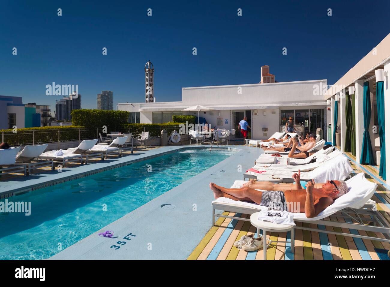 United States, Florida, Miami Beach, The Hotel, rooftop pool Stock ...