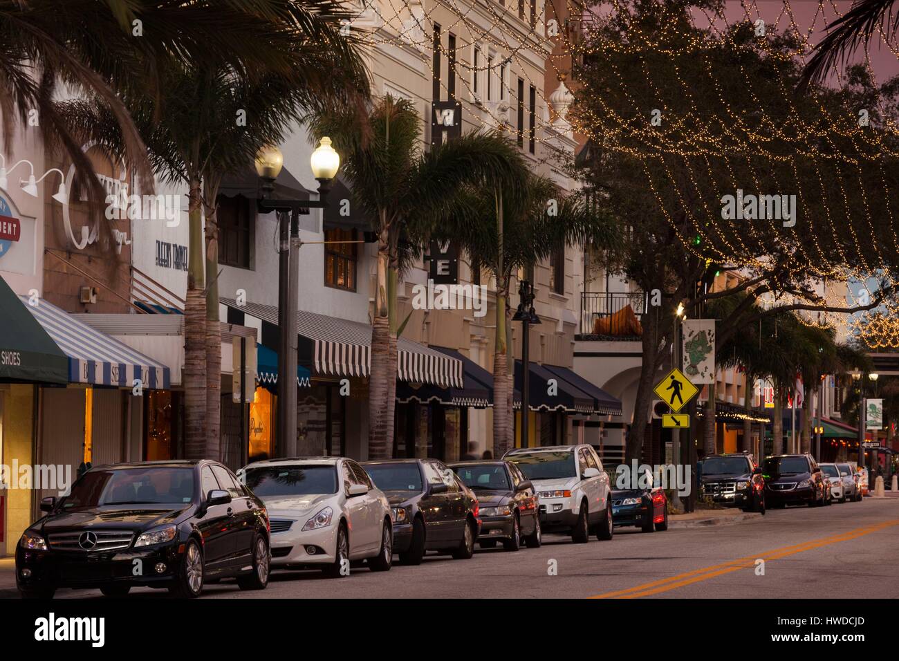 United States, Florida, West Palm Beach, Clematis Street, evening Stock ...
