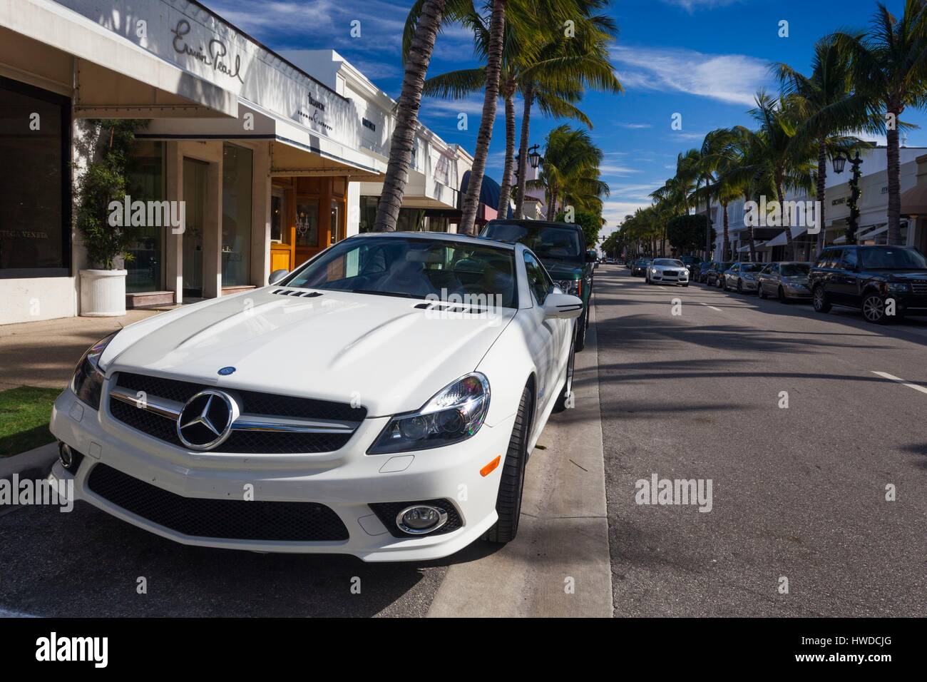 United States, Florida, Palm Beach, Worth Avenue and Mercedes car Stock ...