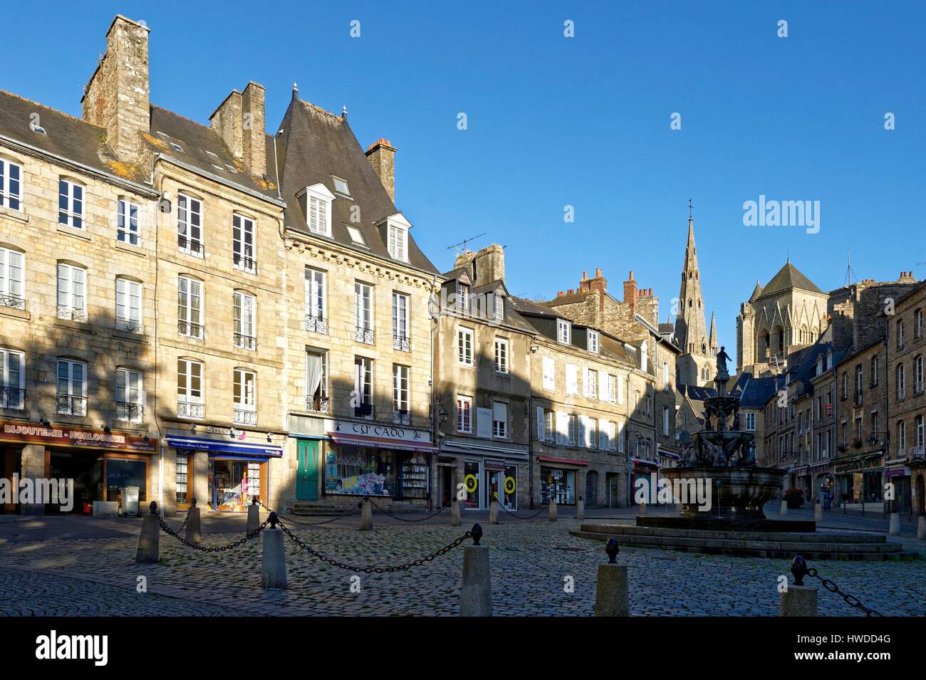 France, Cotes d'Armor, Guingamp, the Plomee Fountain in the place du ...