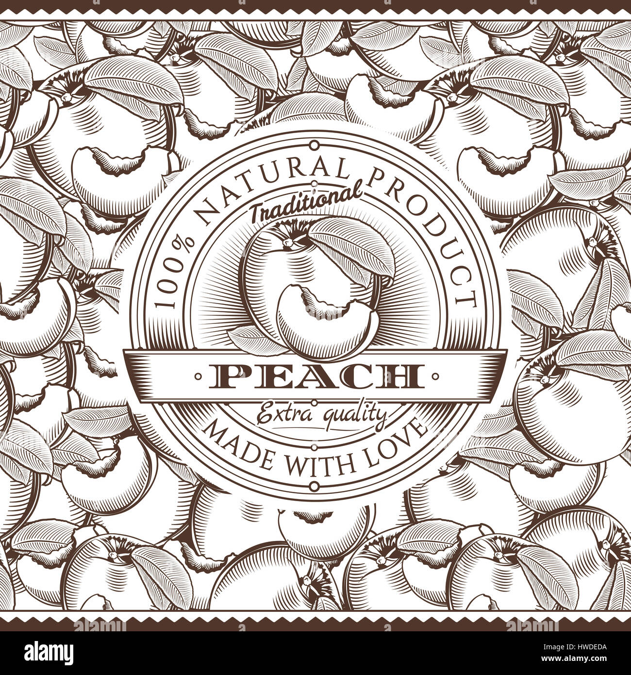 Vintage Peach Label On Seamless Pattern Stock Photo - Alamy