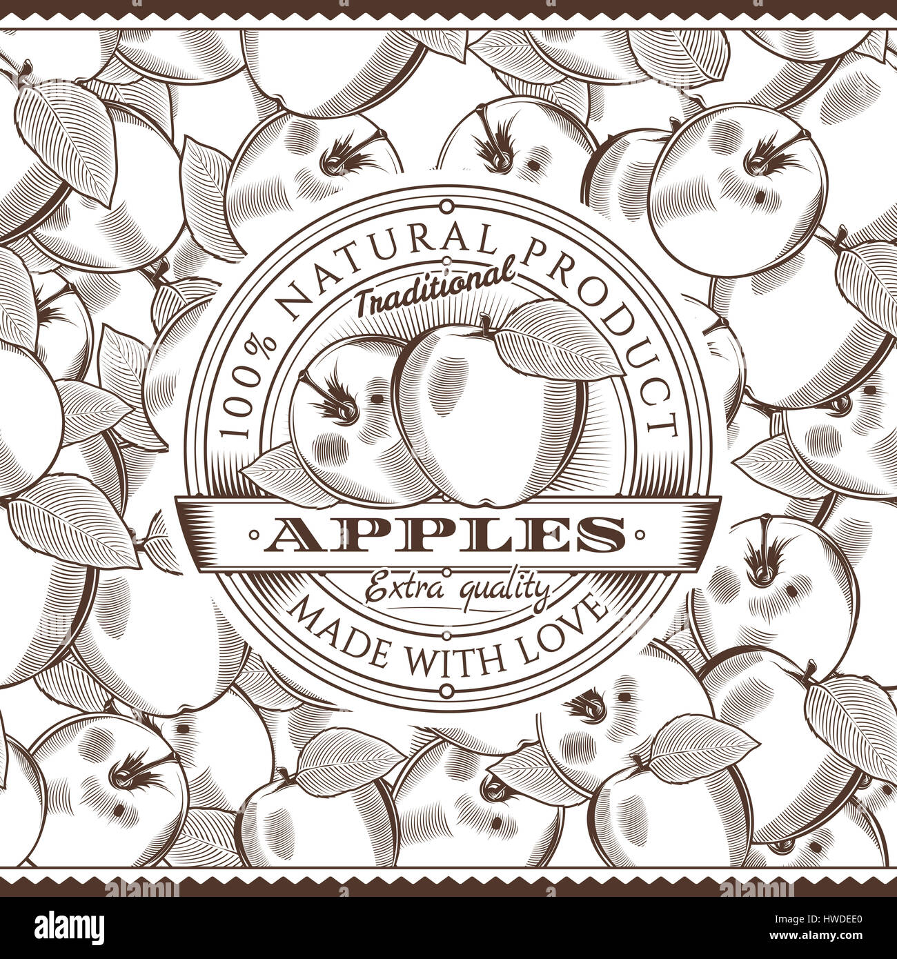 Vintage Apple Label On Seamless Pattern Stock Photo - Alamy