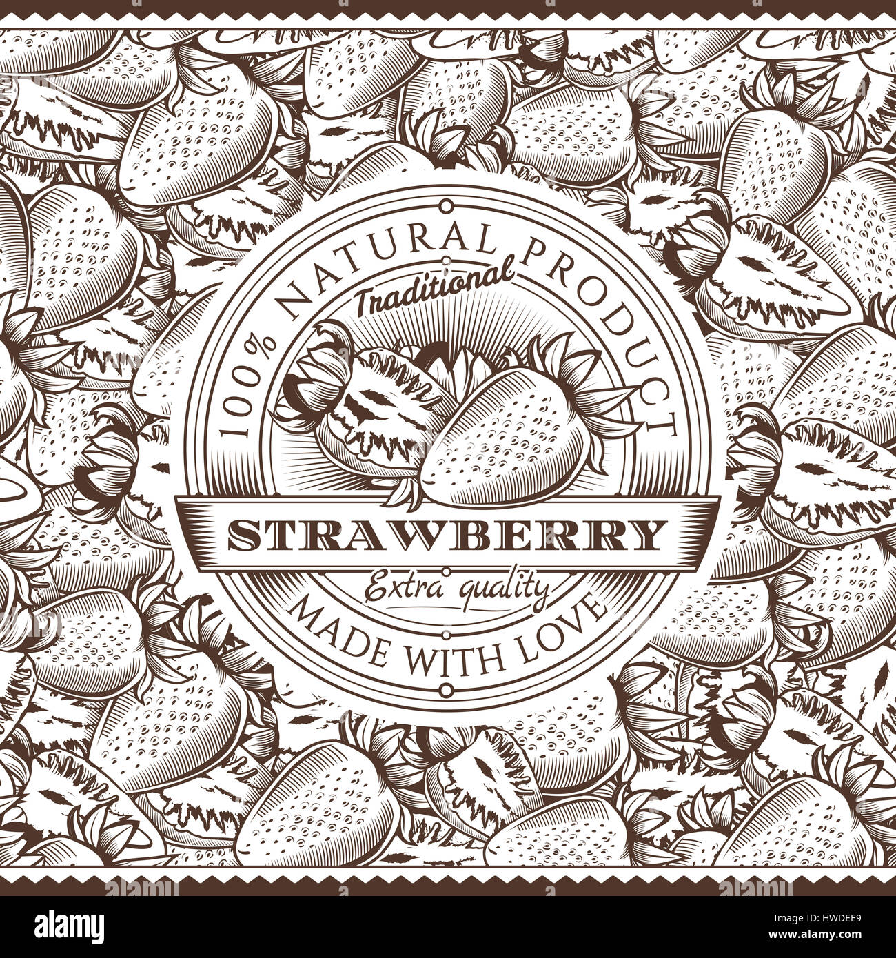 Vintage Strawberry Label On Seamless Pattern Stock Photo - Alamy