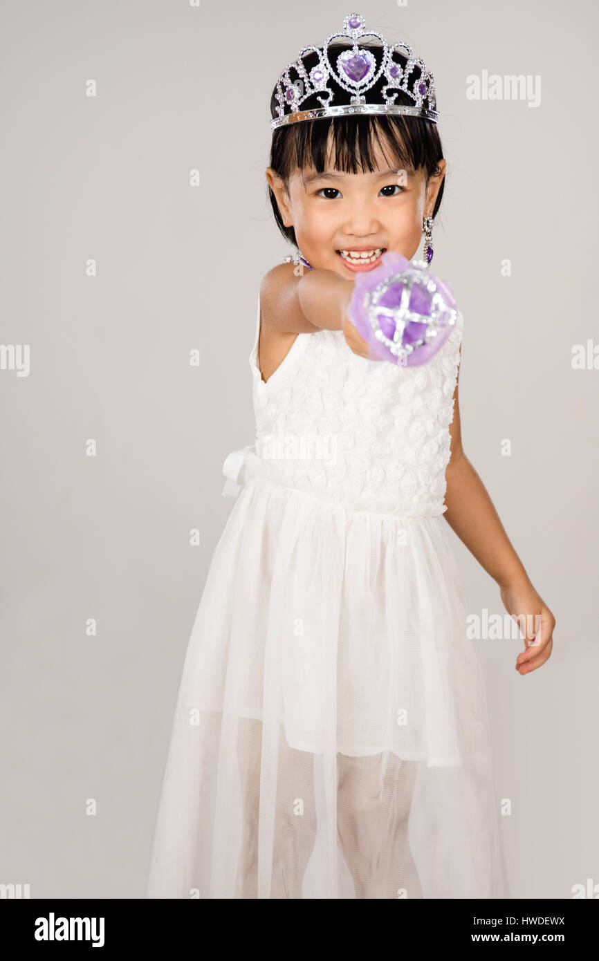 Asian Little Chinese Girl in Princess Costume in isolated White ...