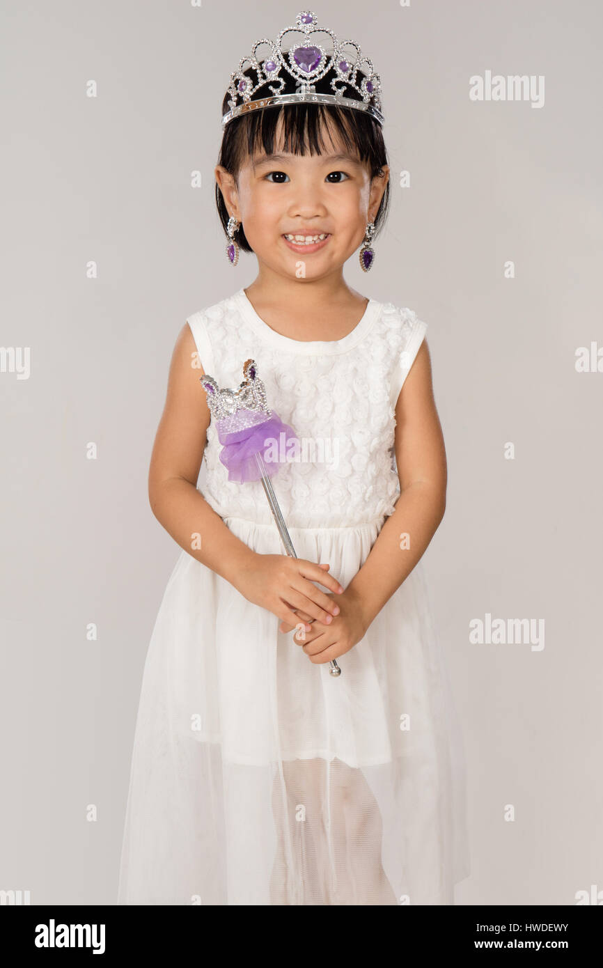 Asian Little Chinese Girl in Princess Costume in isolated White ...