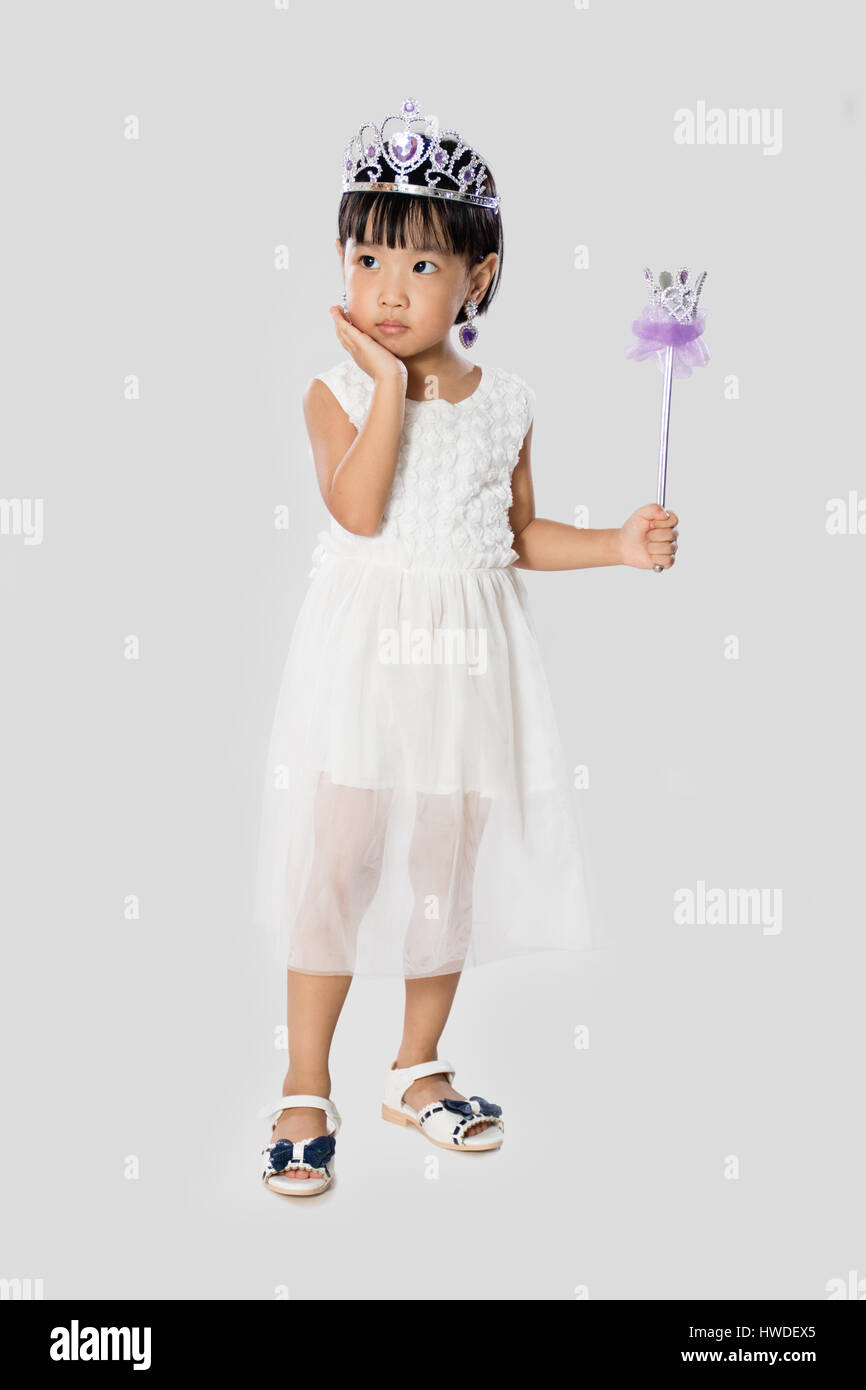 Asian Little Chinese Girl in Princess Costume in isolated White ...