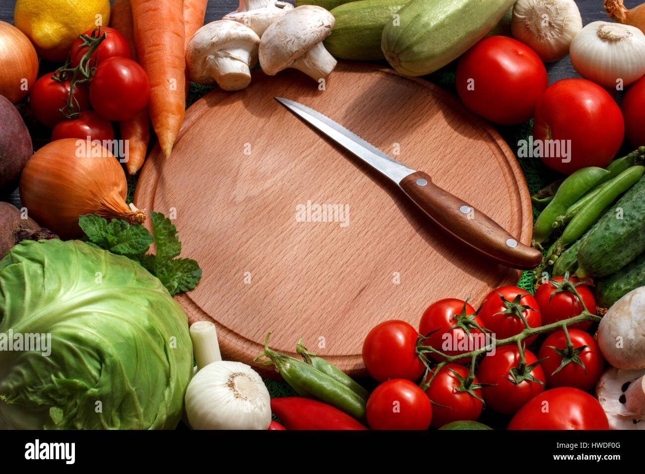 Fresh vegetables on a brown background on an old wooden table Stock ...