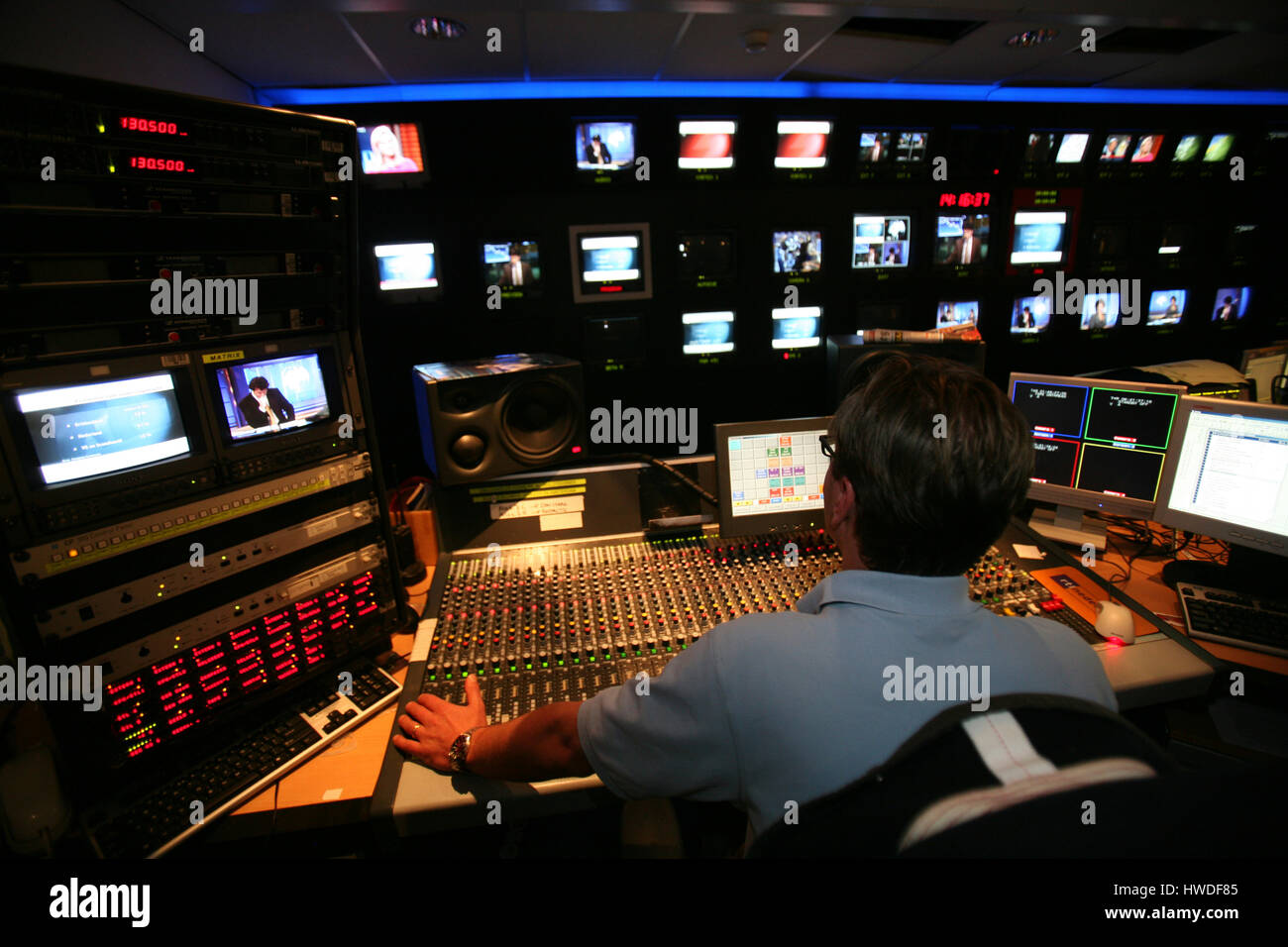 control panel of a tv studio editing room Stock Photo - Alamy