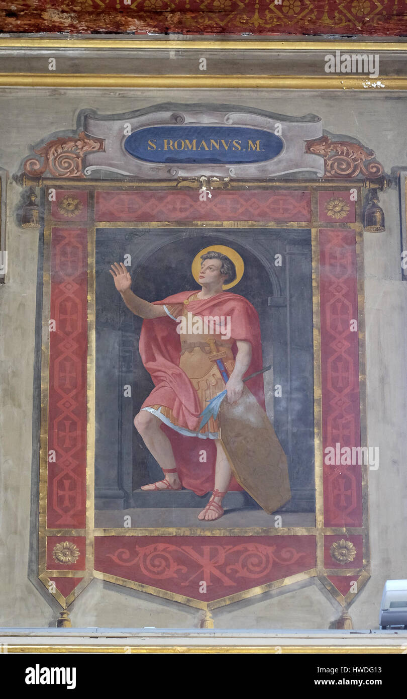 Saint Romanus martyr fresco painting in Church of St Lawrence at Lucina ...