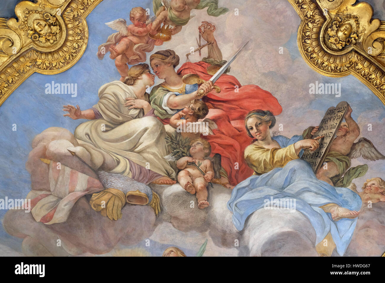 Baroque fresco on the ceiling of the basilica hi-res stock photography ...