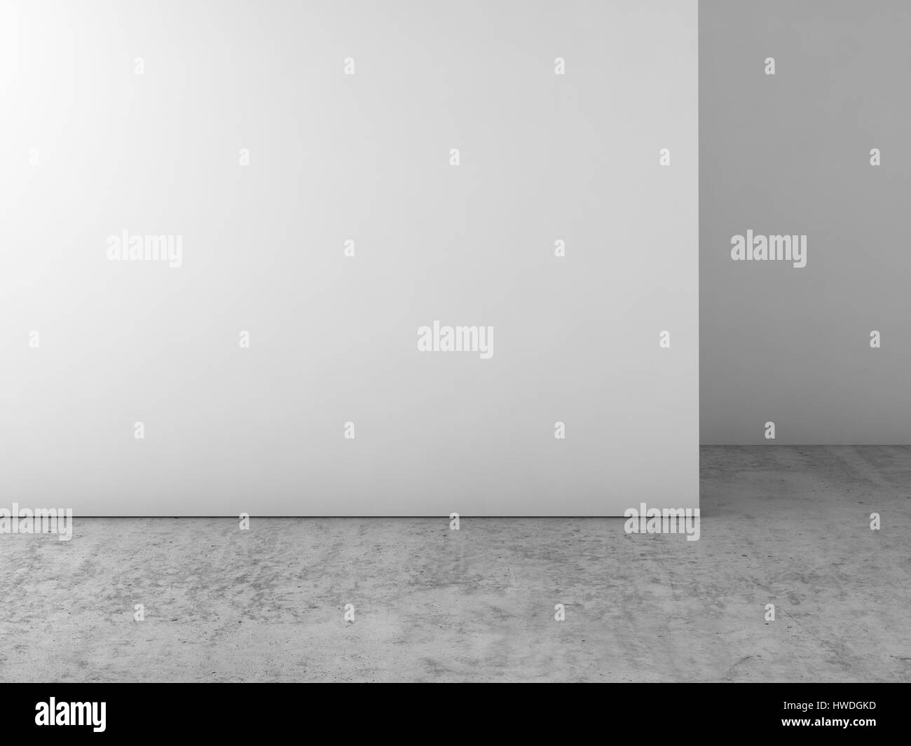 Abstract empty white interior, blank wall on concrete floor ...