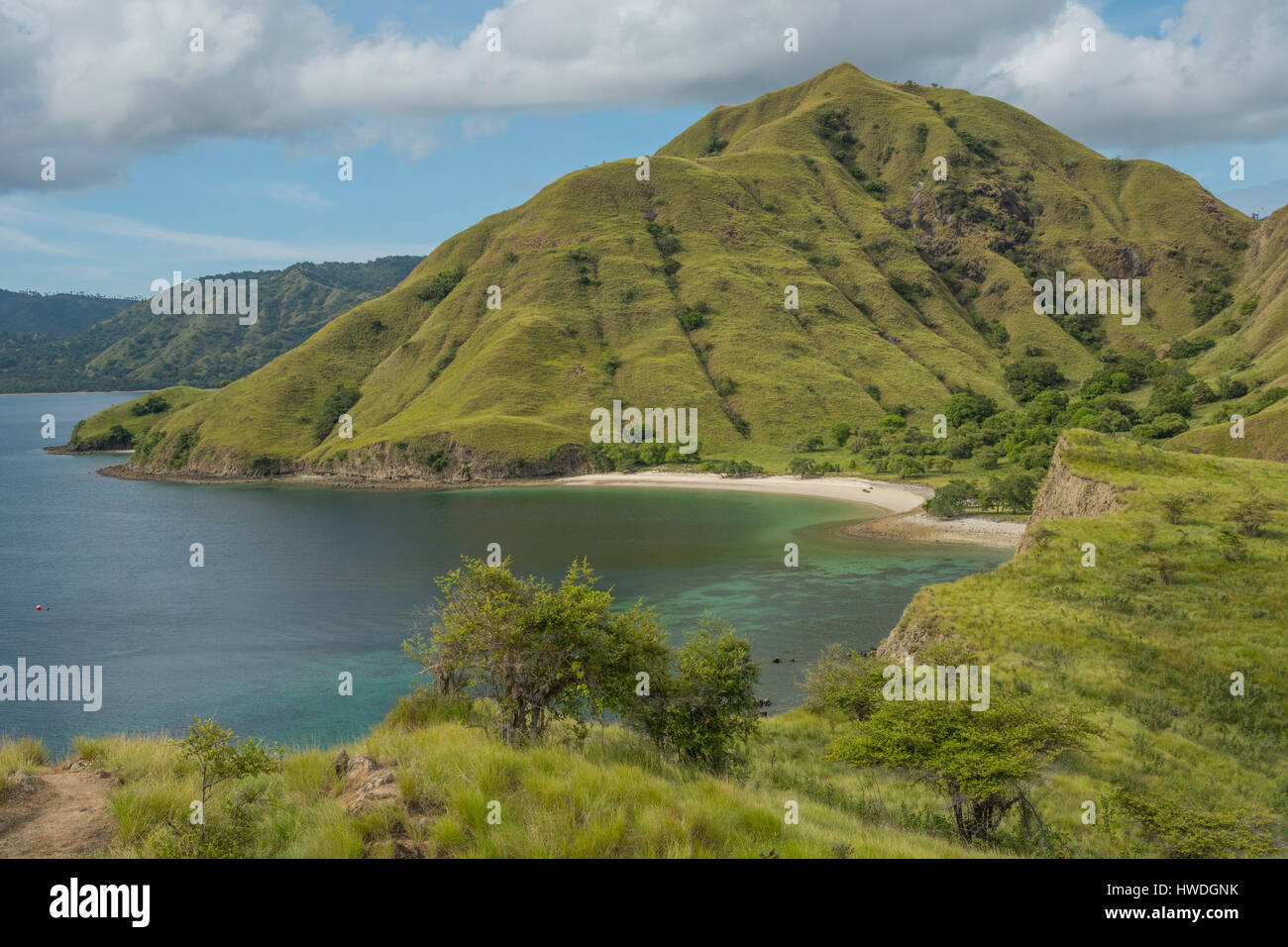 View from Headland at Pink Beach, Rinca Island, Indonesia Stock Photo ...