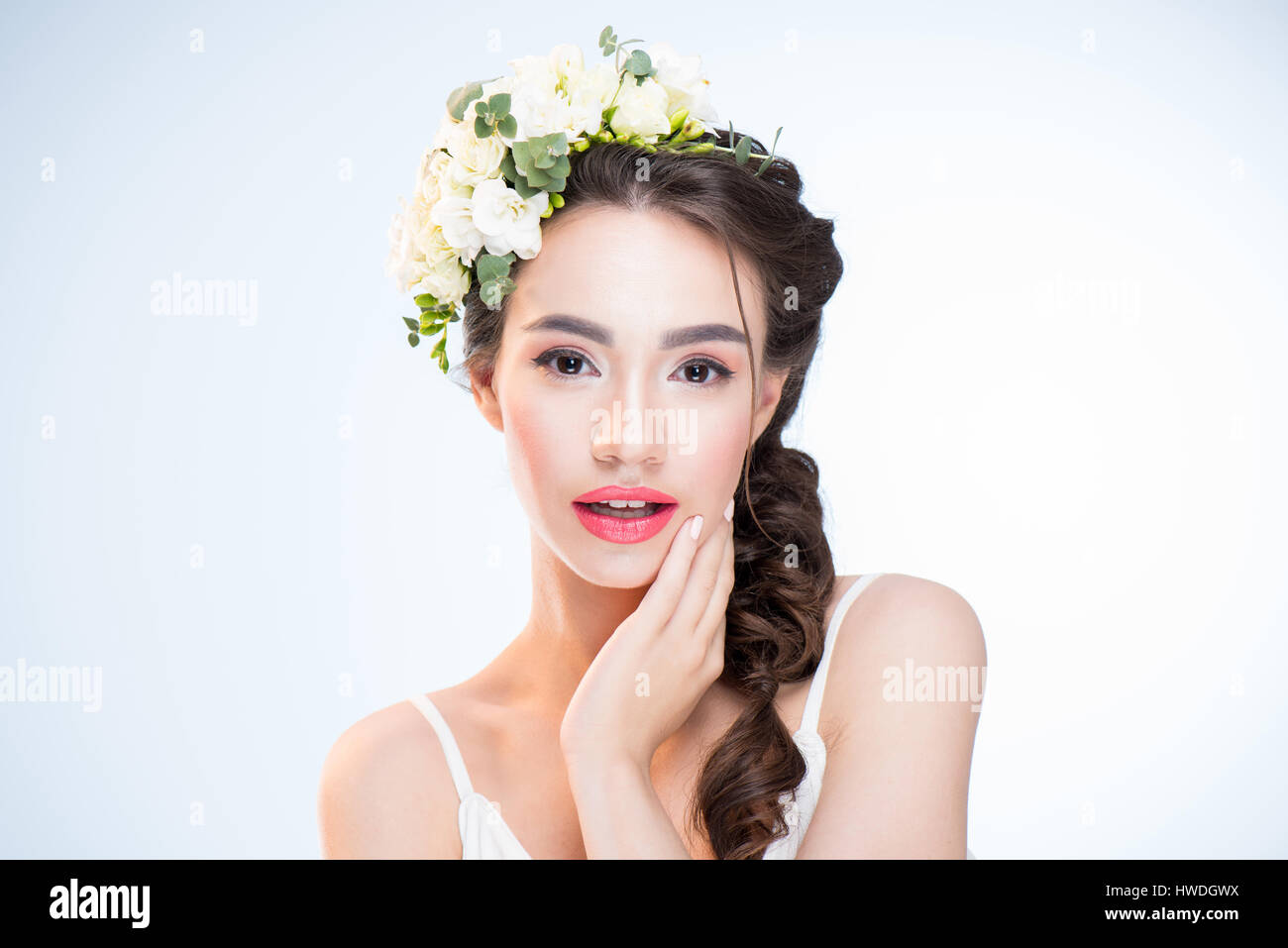 portrait of sensual woman looking to camera on white Stock Photo - Alamy