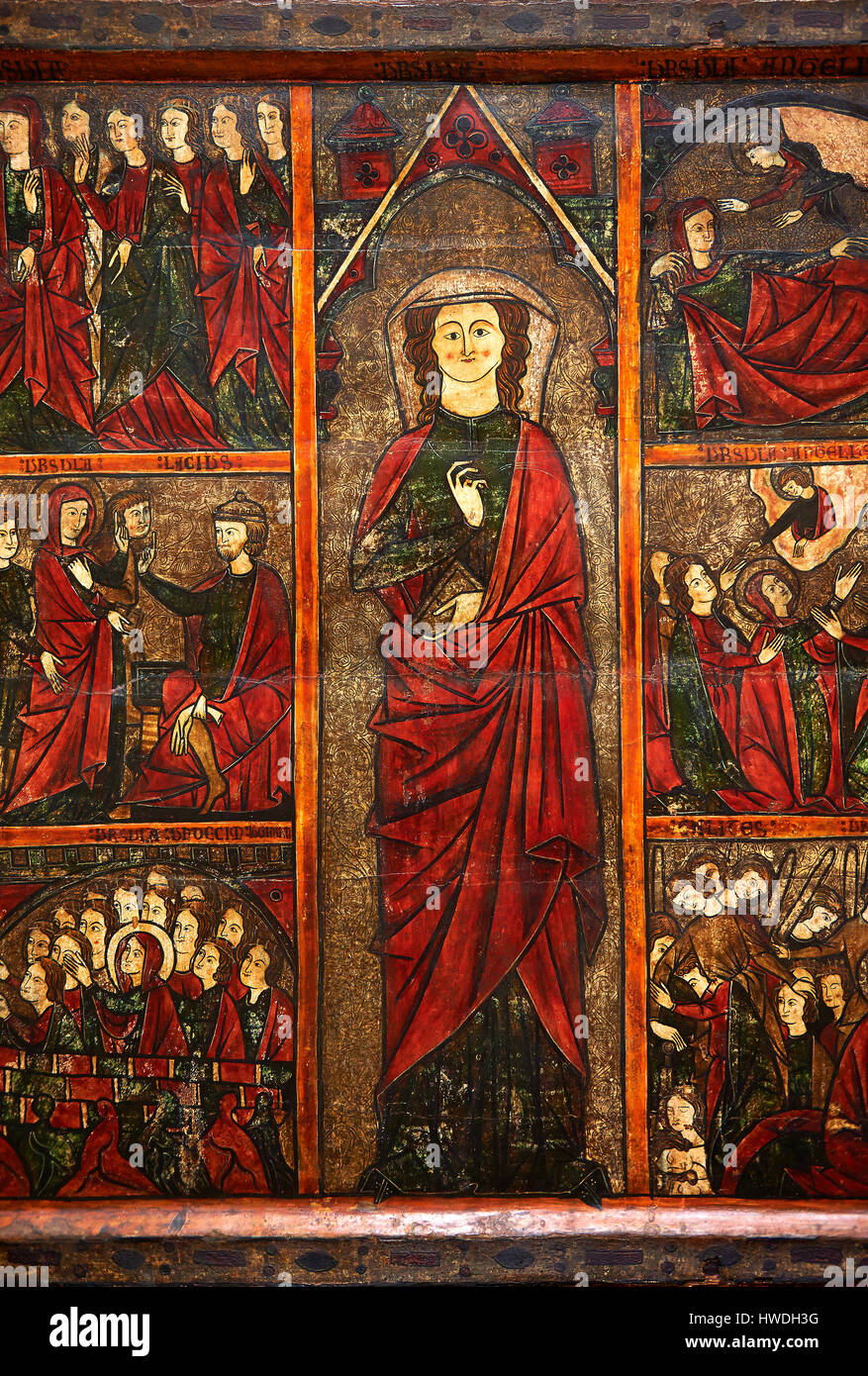 Gothic painted Panel of the life of Saint Ursula. Tempera and varnished ...