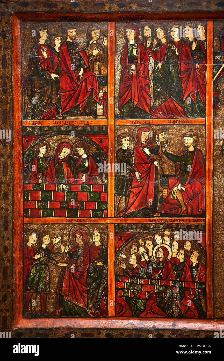 Gothic painted Panel of the life of Saint Ursula. Tempera and varnished ...