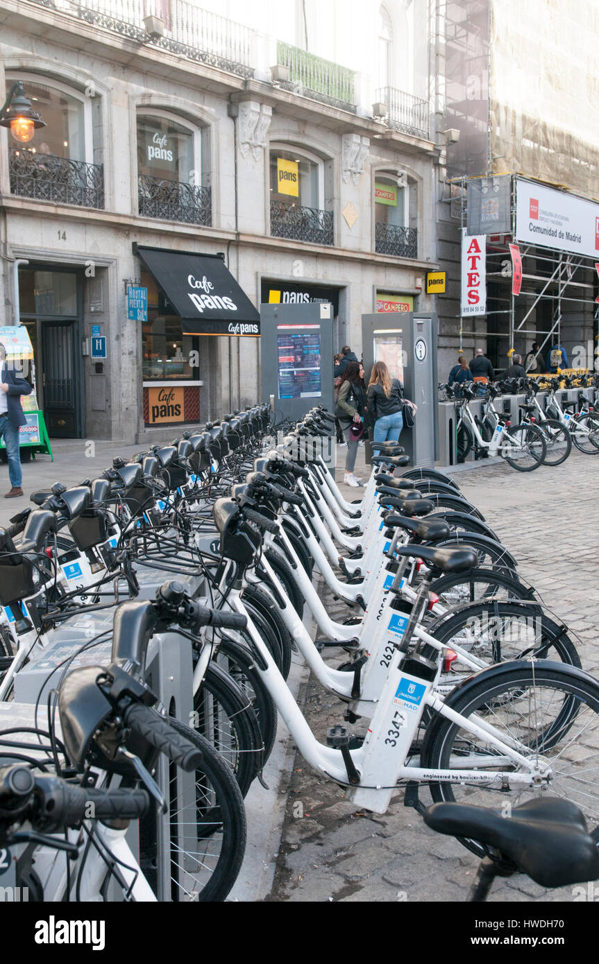 BiciMad Madrid city bicycle rental station at Puerta del sol, Madrid ...