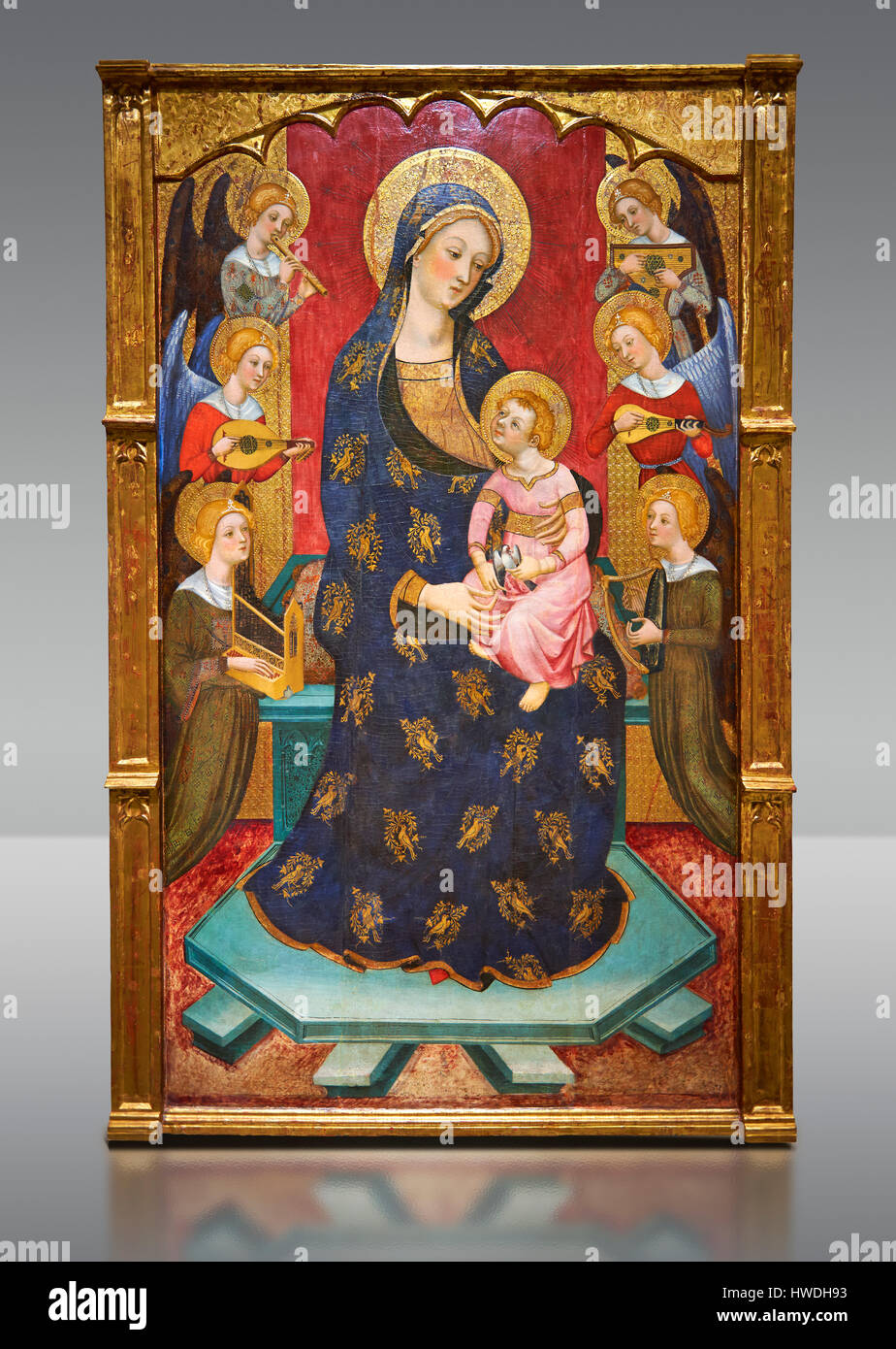 Gothic painted Panel Virgin of the Angels by Pere Serra. National ...