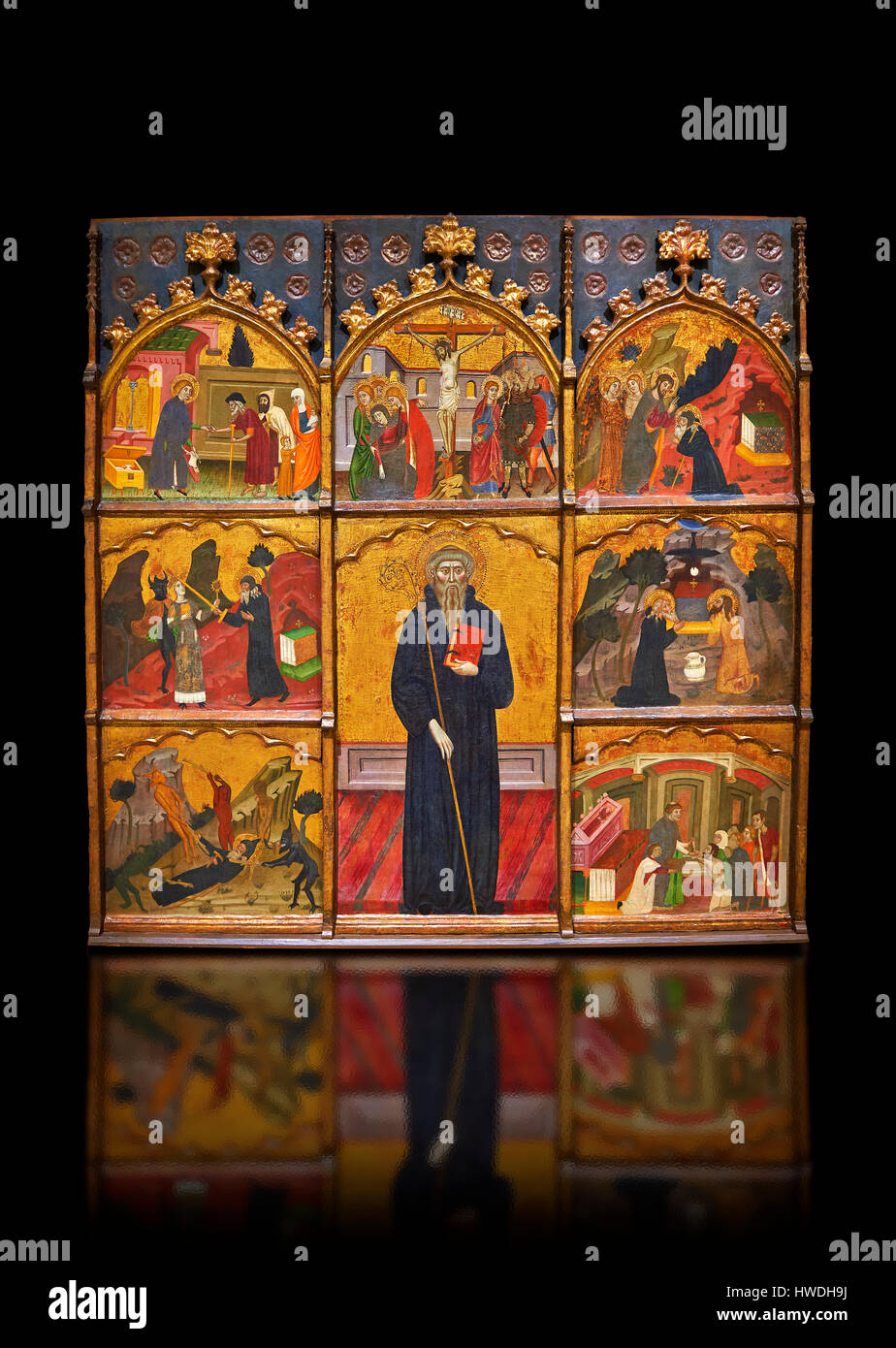 Gothic painted Panel Altarpiece of Saint Anthony the Abbot by Master of ...