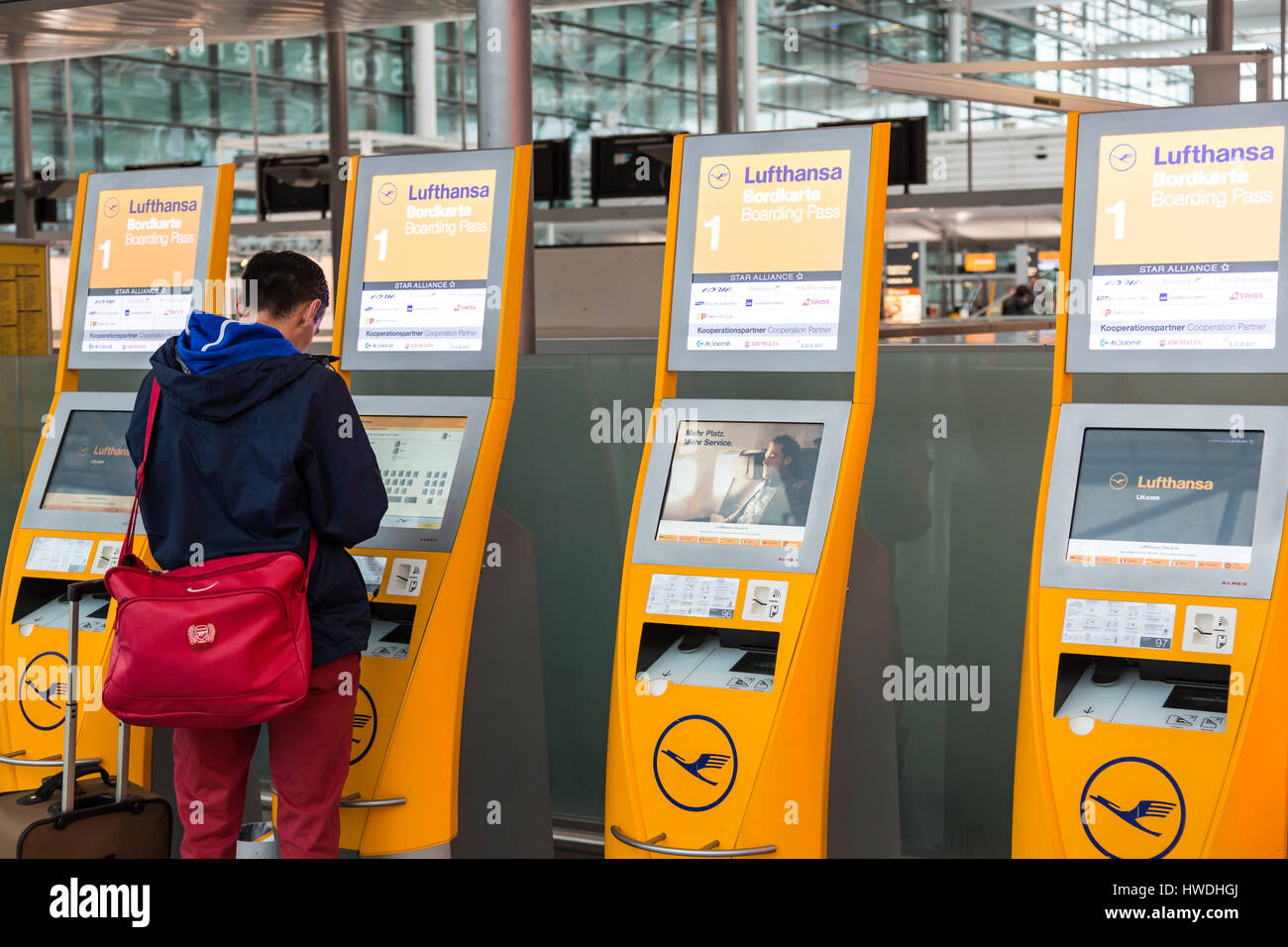 Muenchen, Germany, a passenger at a check-in at the Muenchen airport ...