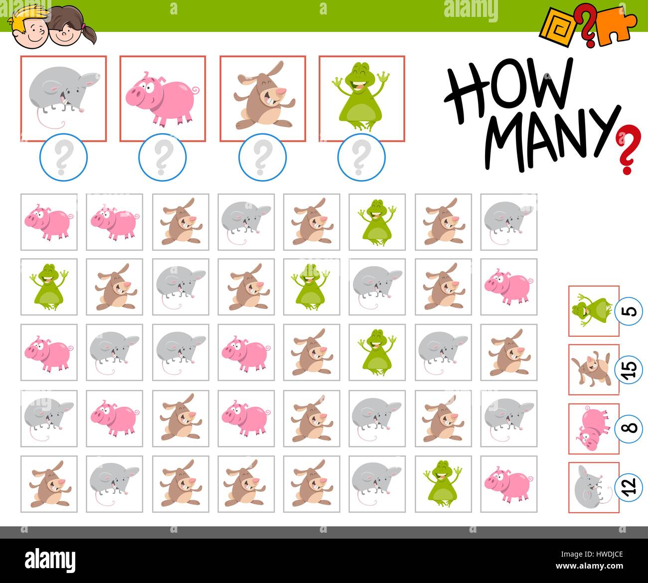 Cartoon Illustration of Educational Counting Game for Children with ...