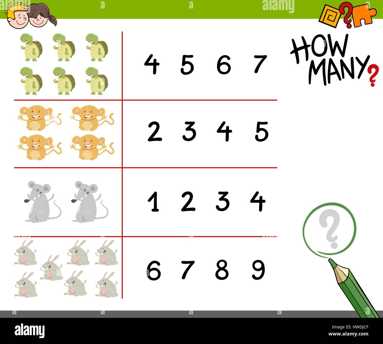 Cartoon Illustration of Educational Counting Game for Children with ...
