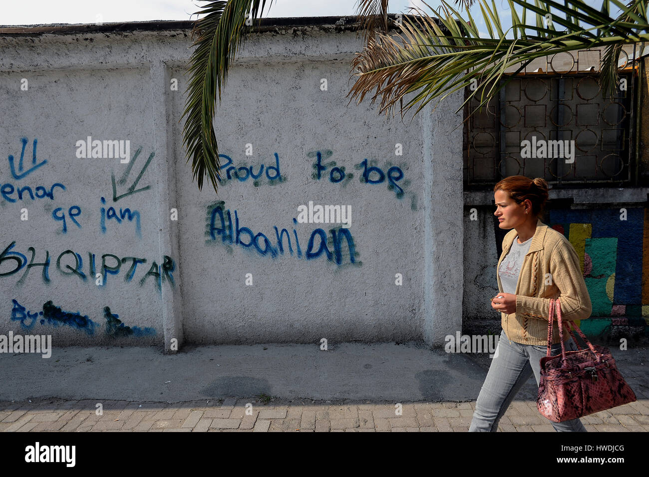 Tirana, Albania, wall with graffiti in the center of Tirana Stock Photo ...