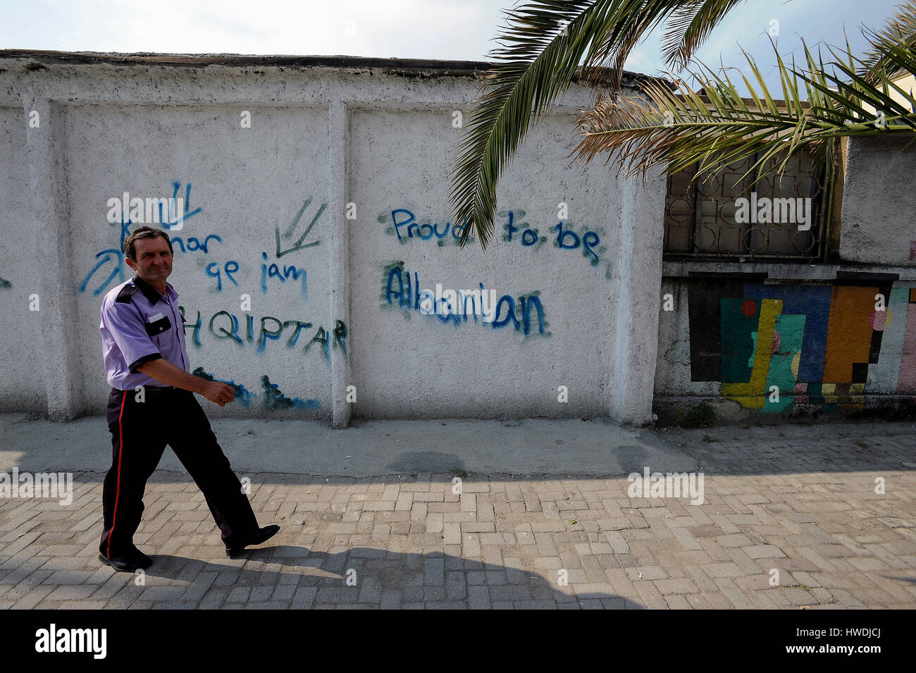 Tirana, Albania, wall with graffiti in the center of Tirana Stock Photo ...