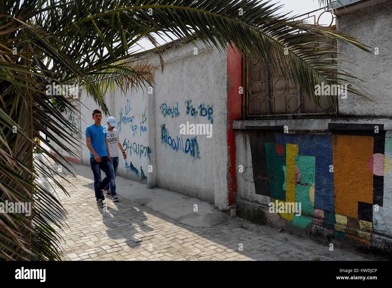 Tirana, Albania, wall with graffiti in the center of Tirana Stock Photo ...