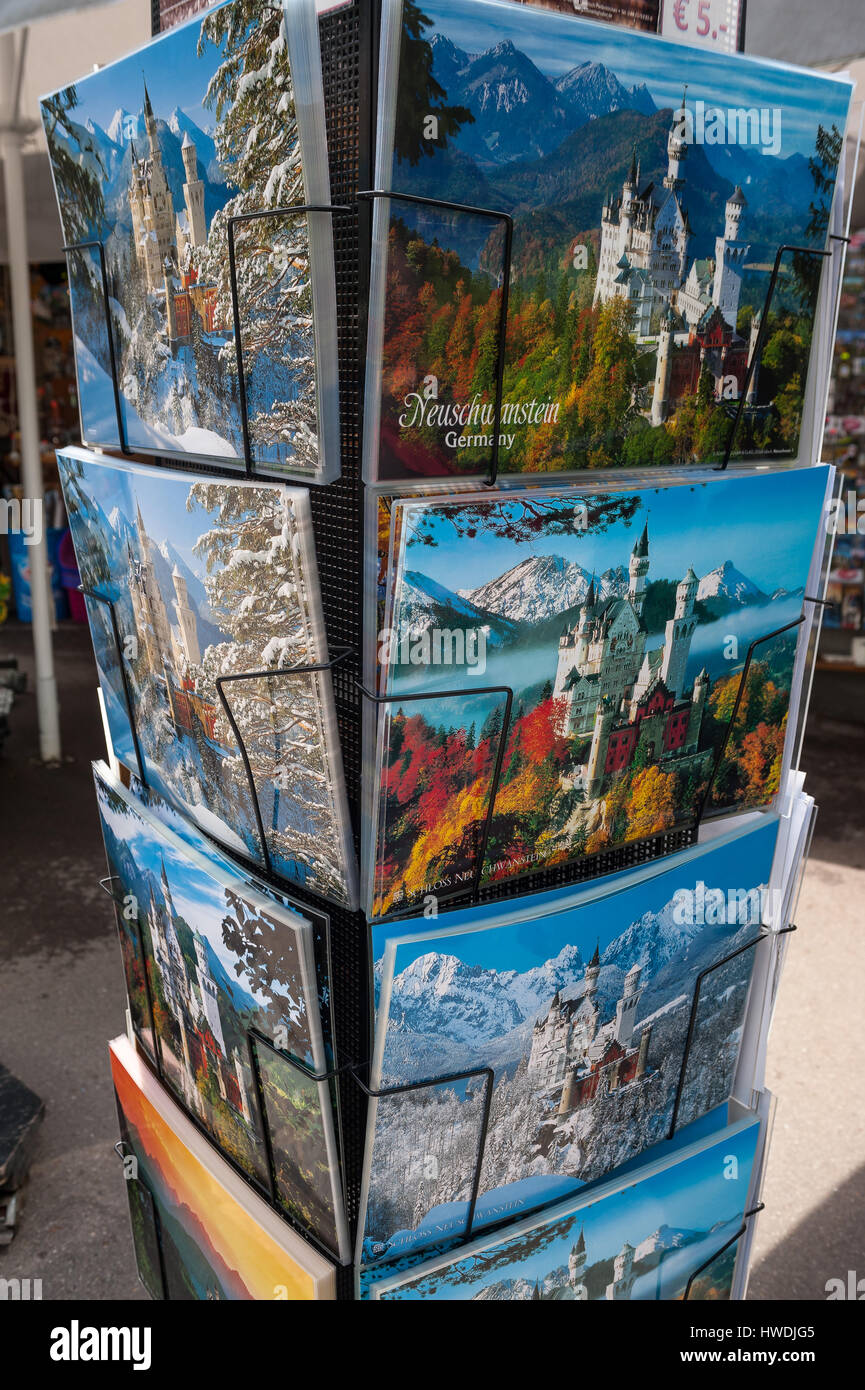 Hohenschwangau, Germany, postcards of Neuschwanstein Castle Stock Photo ...