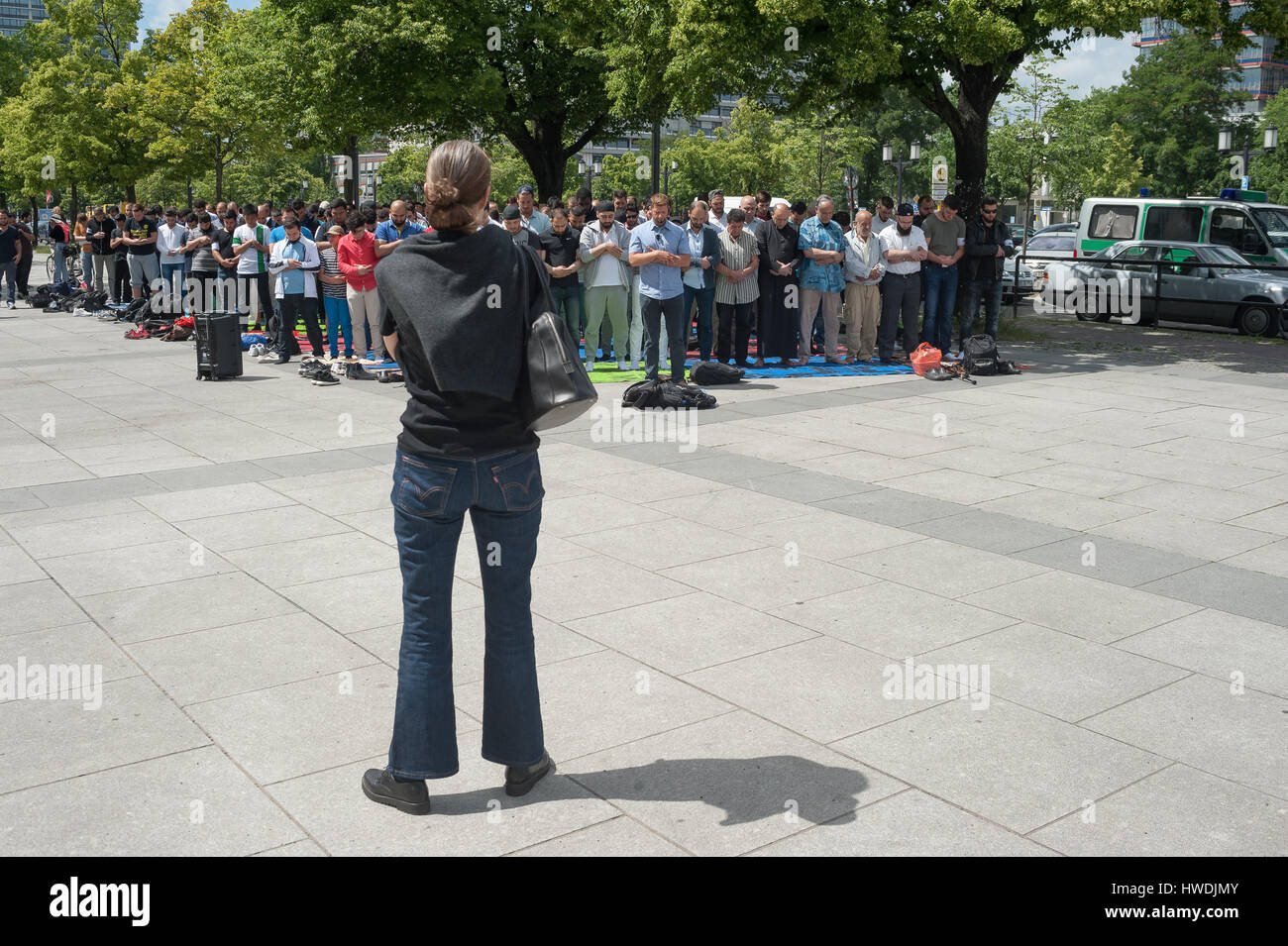 Berlin, Germany, Muslims participate in traditional Friday prayers ...