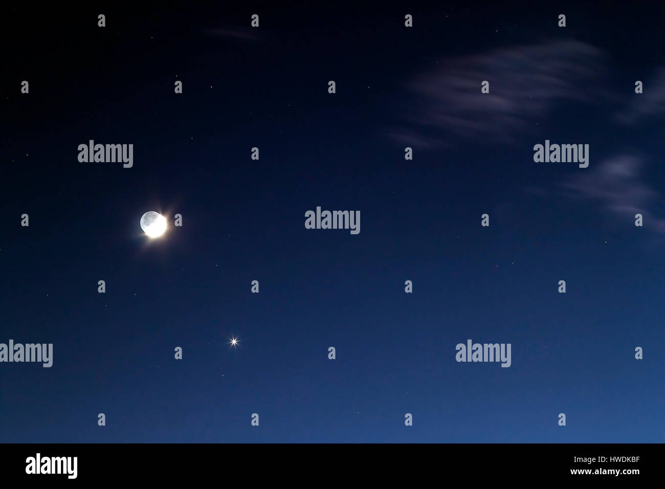 Night blue sky with bright moon and single star Stock Photo - Alamy