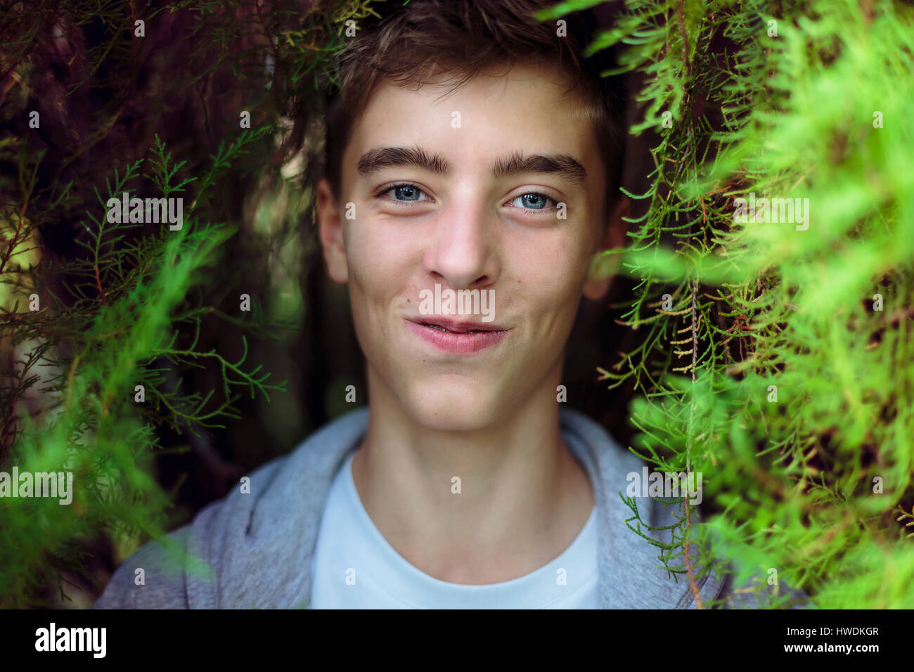 portrait of a young man standing under a tree Stock Photo - Alamy