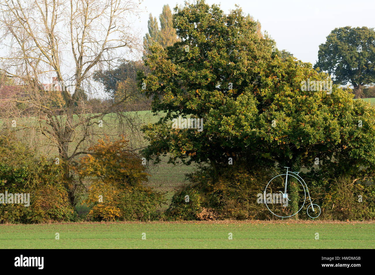 Pennyfarthing sculpture beside the B1120 road between Framlingham and ...