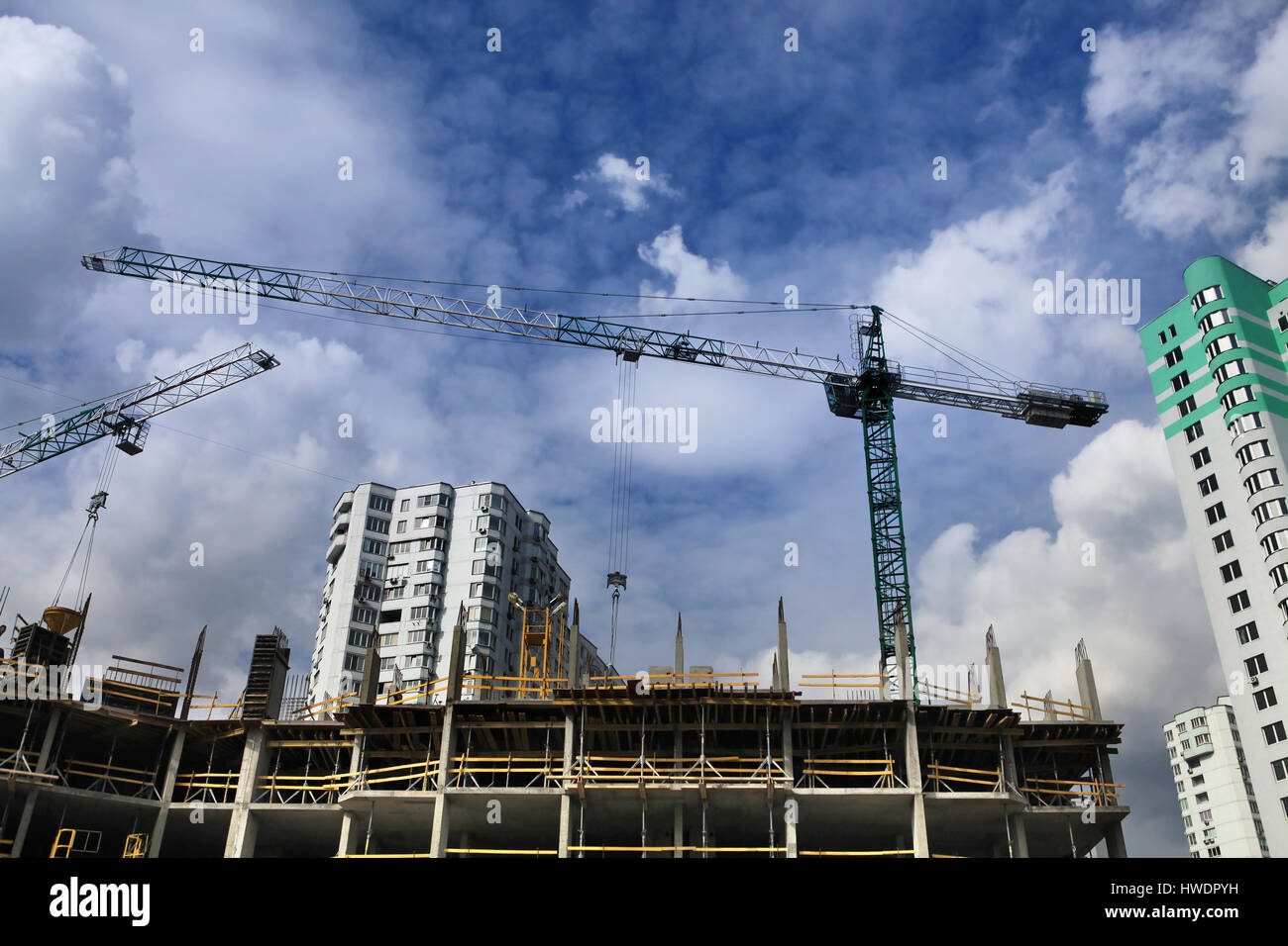 cranes and construction of new microdistrict in Kiev city Stock Photo ...