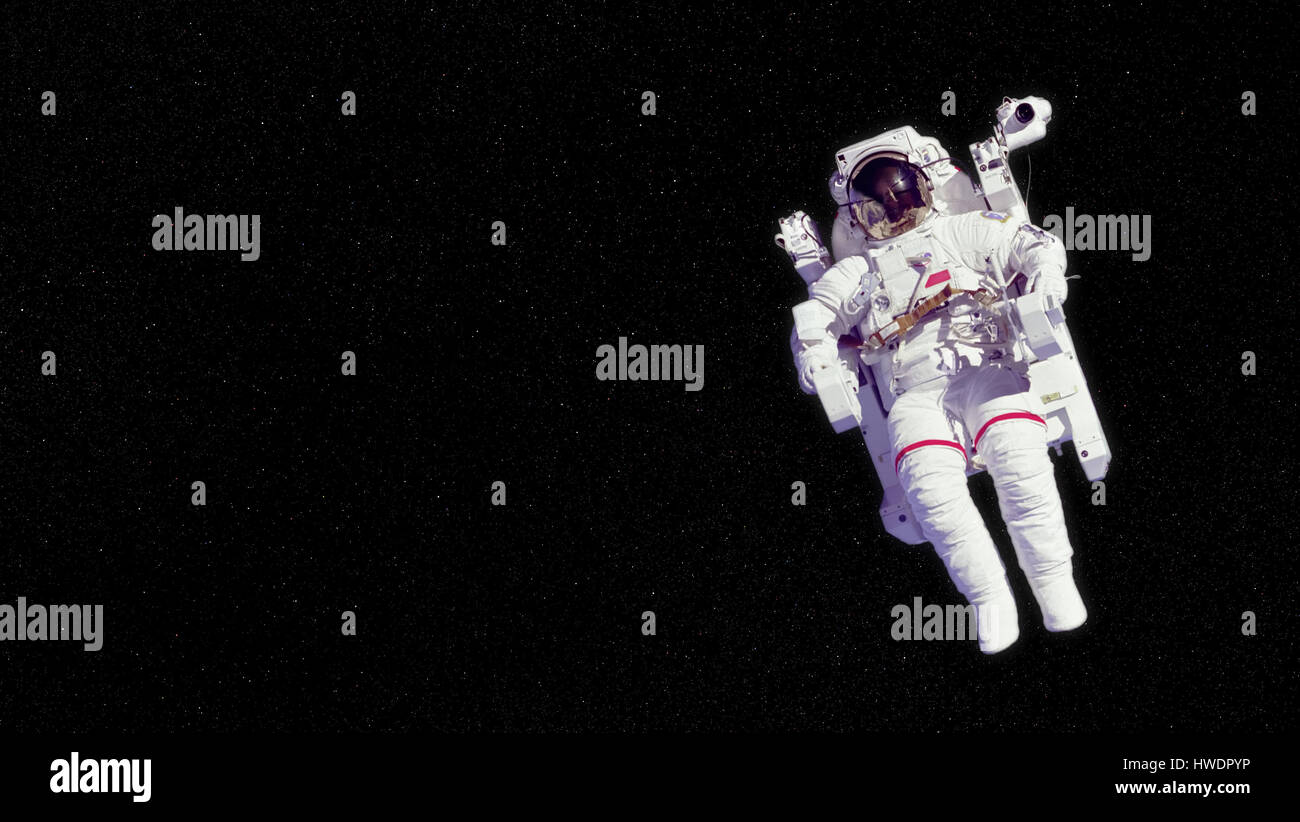 astronaut in an EMU (Extravehicular Mobility Unit) floating in deep ...