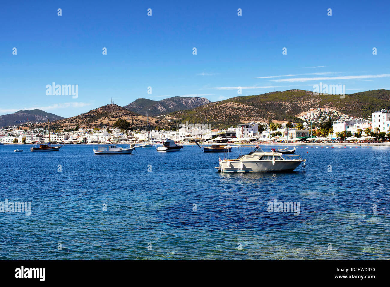Luxury yachts, sailing and fishing boats in Bodrum bay. It is a city on ...