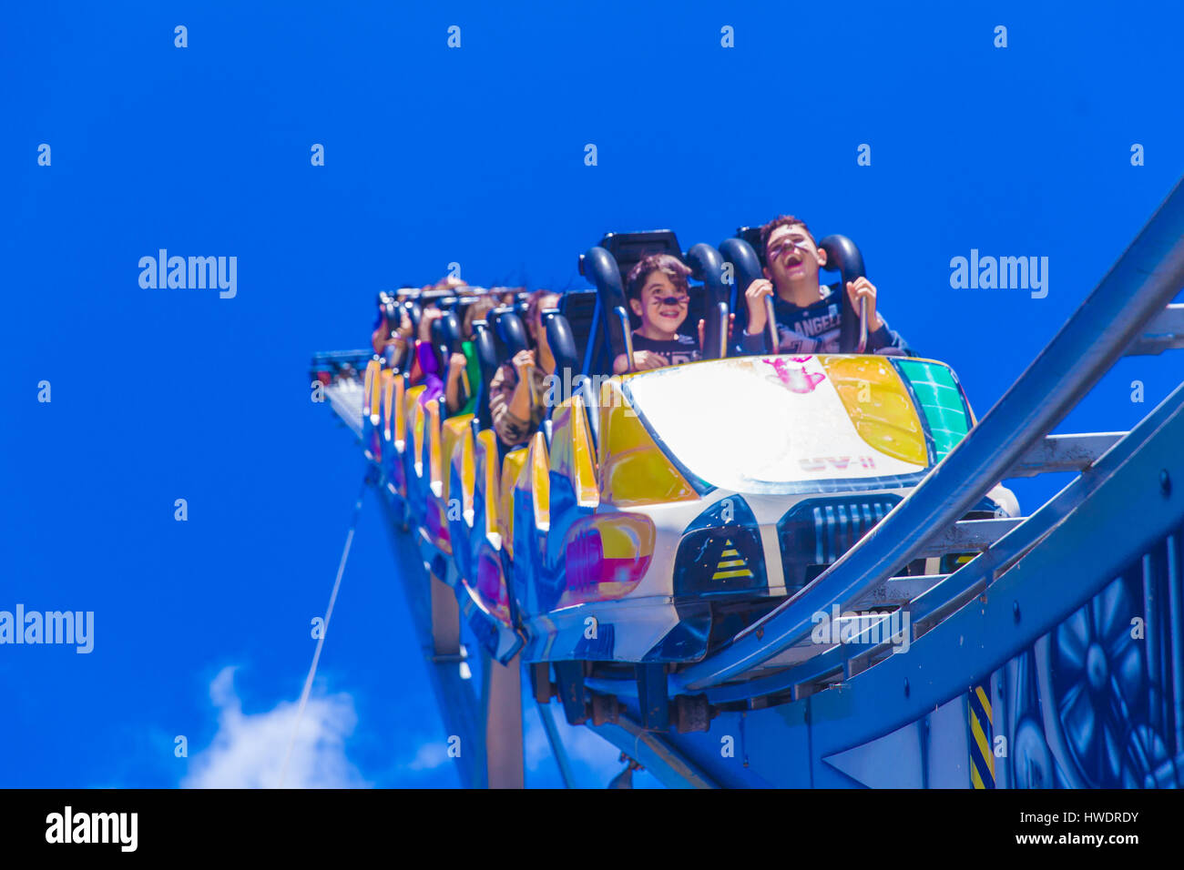 people having fun in a fairground attraction in Tenerife island Stock ...