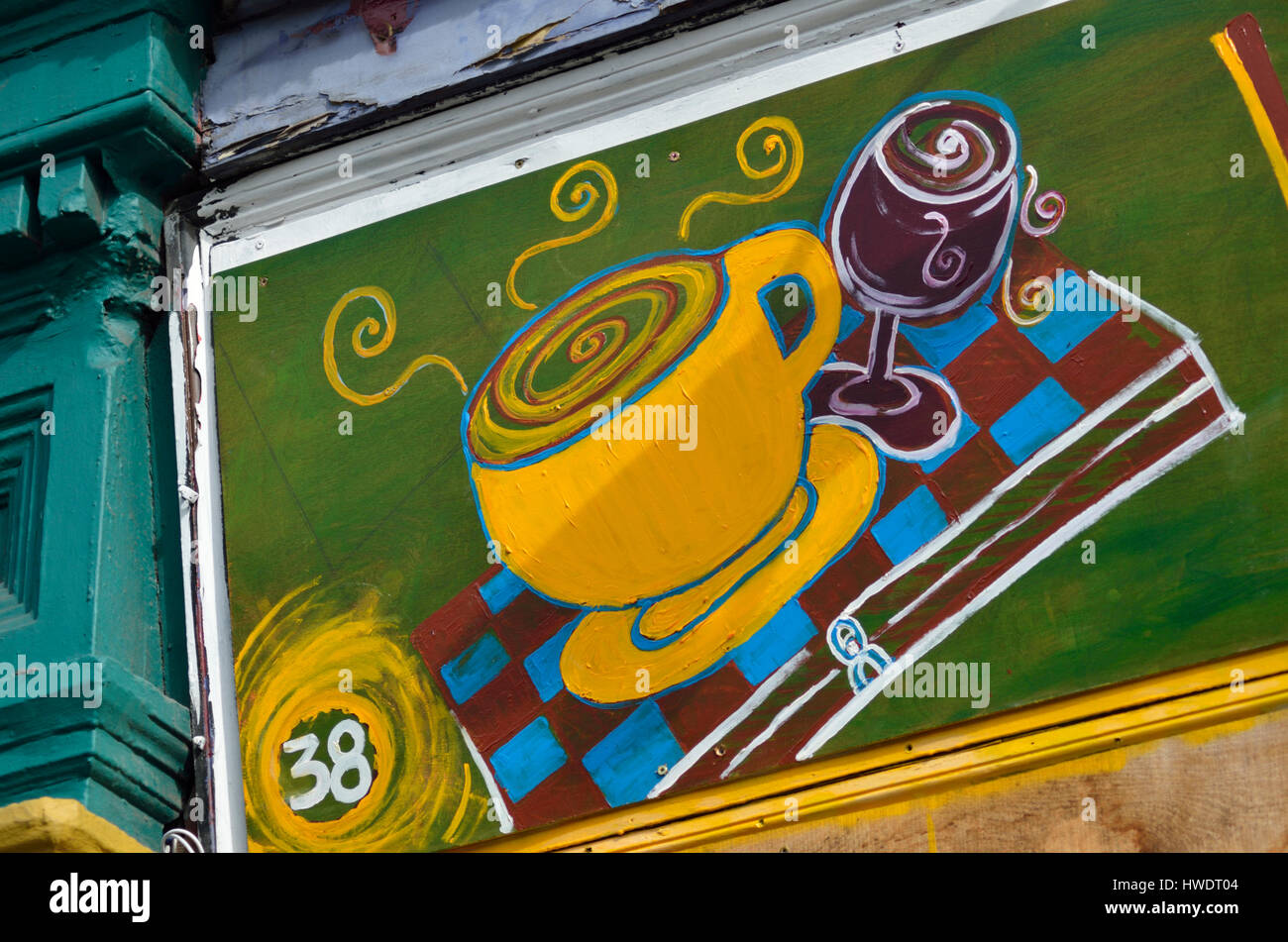 Hand painted sign indicating a cafe/ bar Stock Photo - Alamy