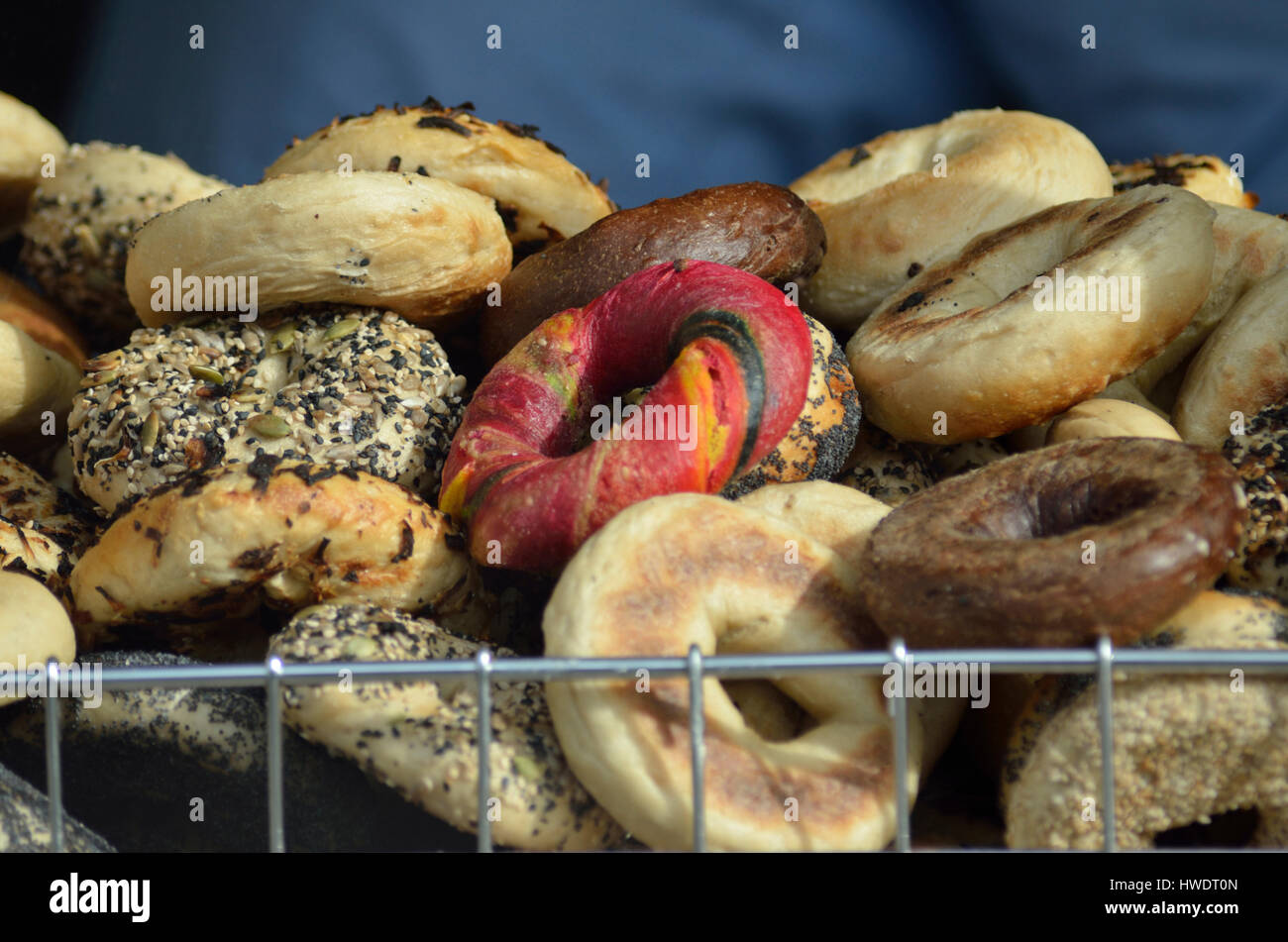Bagels in shop window display Stock Photo - Alamy