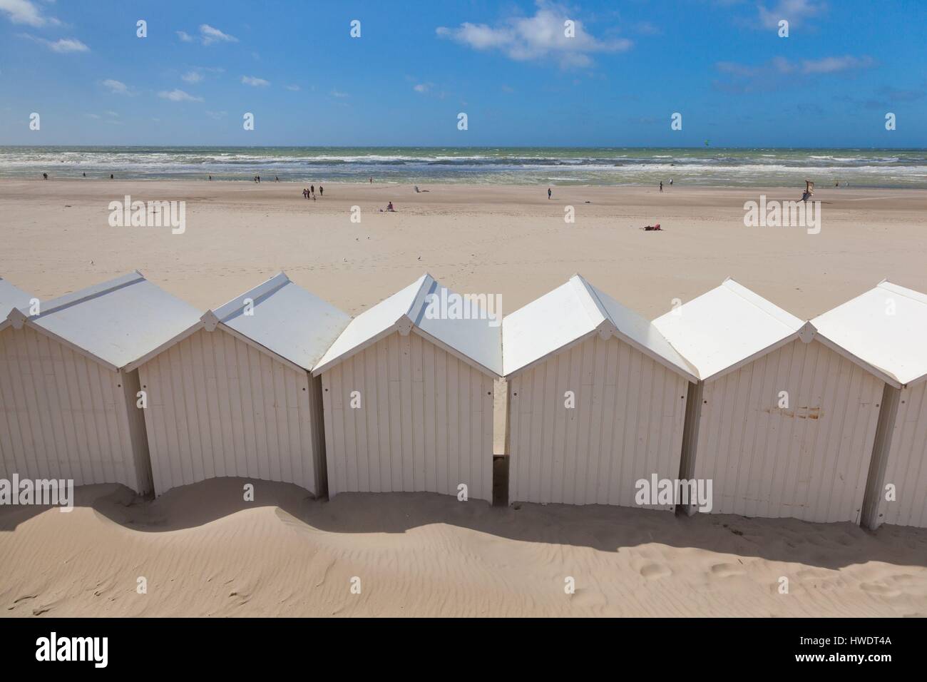 France, Somme, Fort Mahon Plage, the beach with beach huts Stock Photo ...