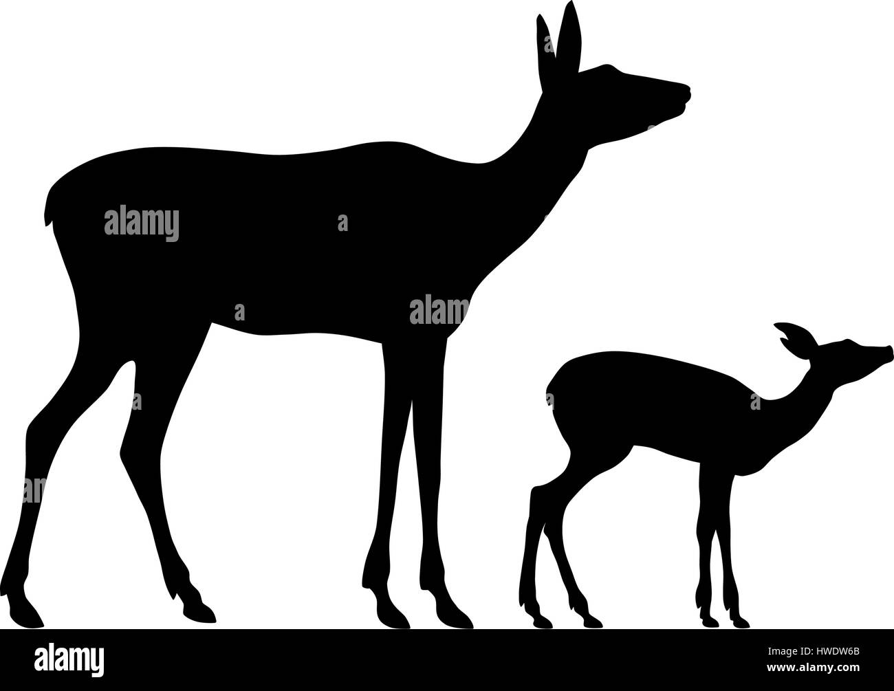 Vector illustration of doe and her baby silhouettes Stock Vector Image ...