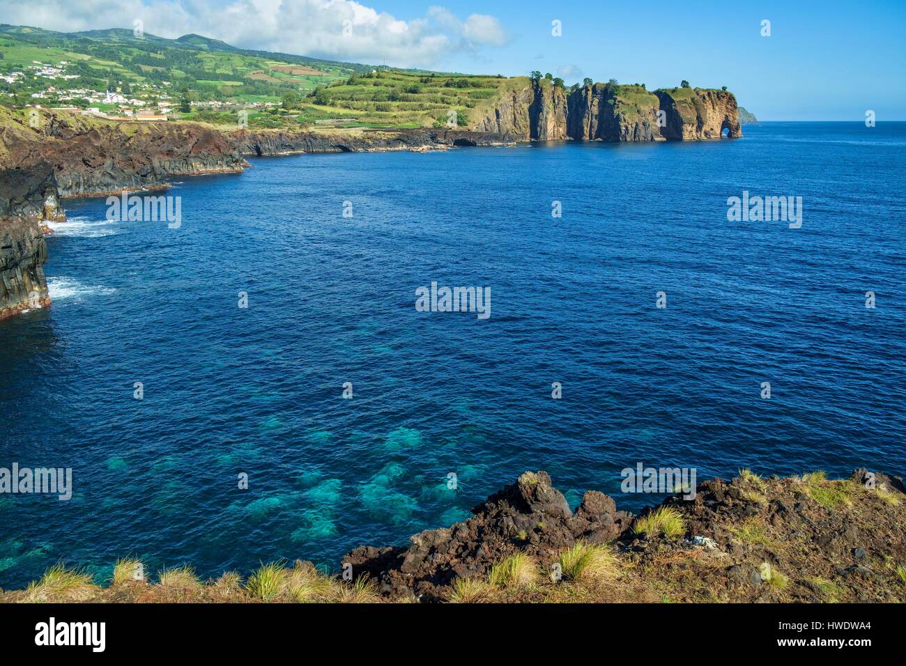 Portugal, Azores archipelago, Sao Miguel island, north coast, Morro das ...