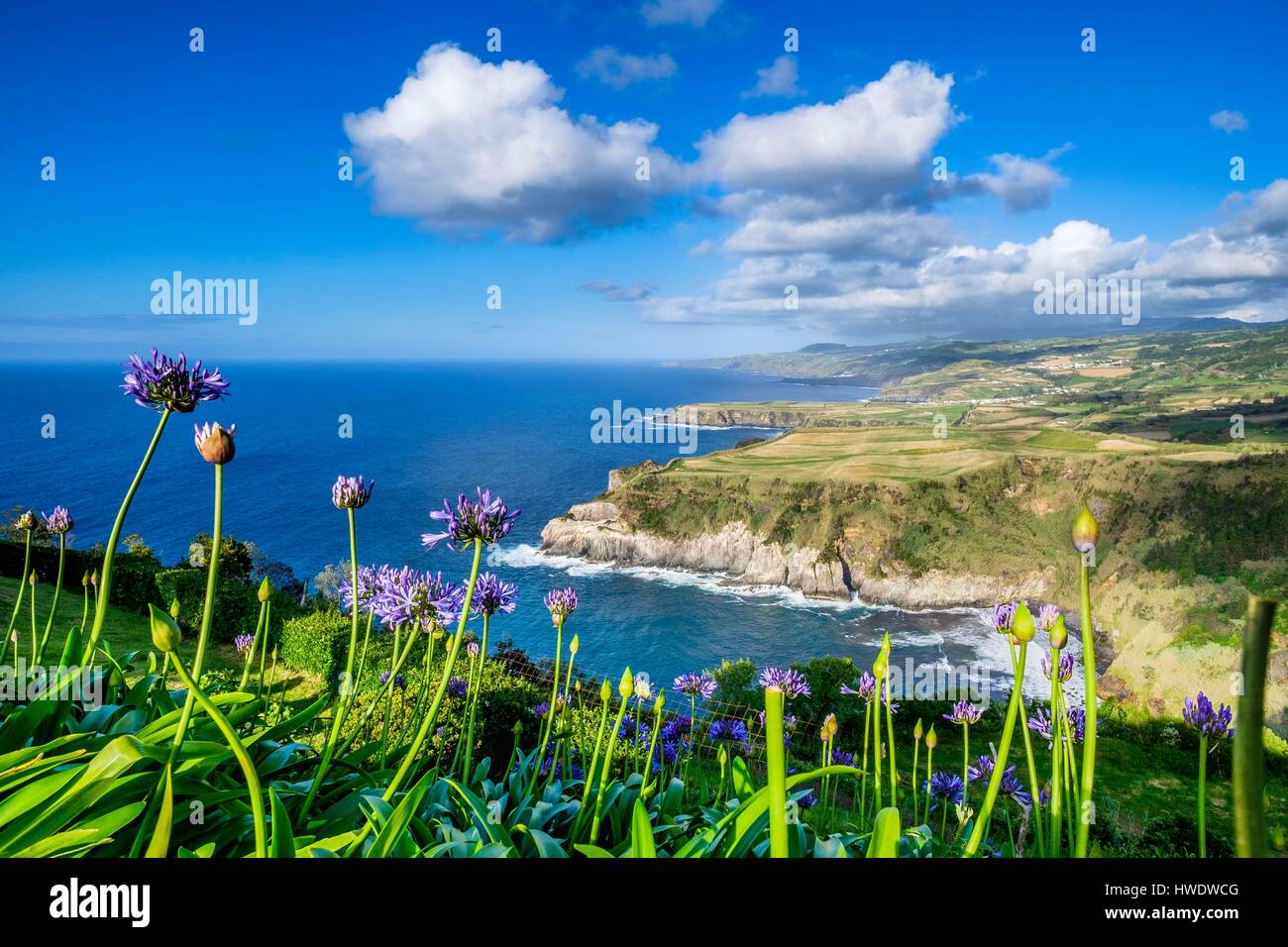 Portugal, Azores archipelago, Sao Miguel island, north coast, view from ...