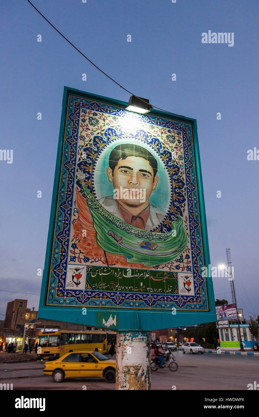 Iran, Southeastern Iran, Kerman, street poster for war martyr Stock ...