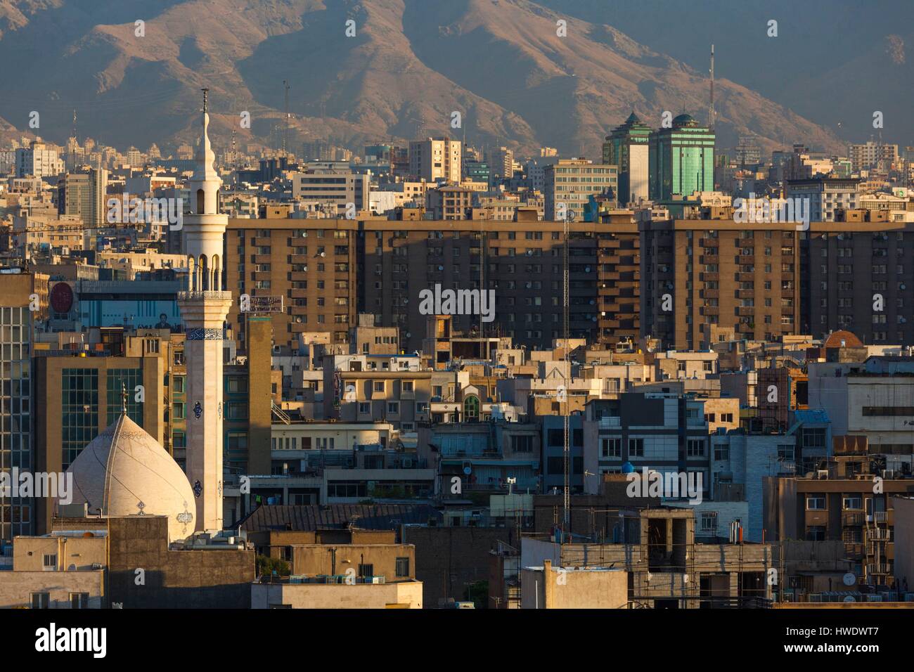 Iran, Tehran, elevated city view with mosque, dawn Stock Photo - Alamy