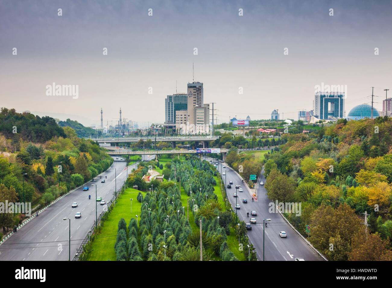 Iran, Tehran, city skyline from the Pole e Tabiat Nature Bridge Stock ...