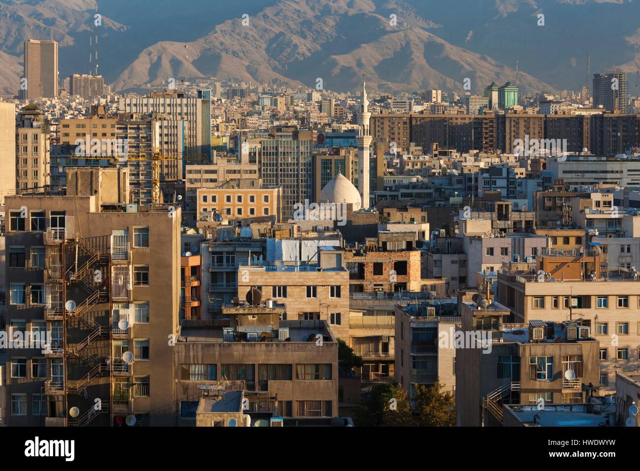 Iran, Tehran, elevated city view with mosque, dawn Stock Photo - Alamy