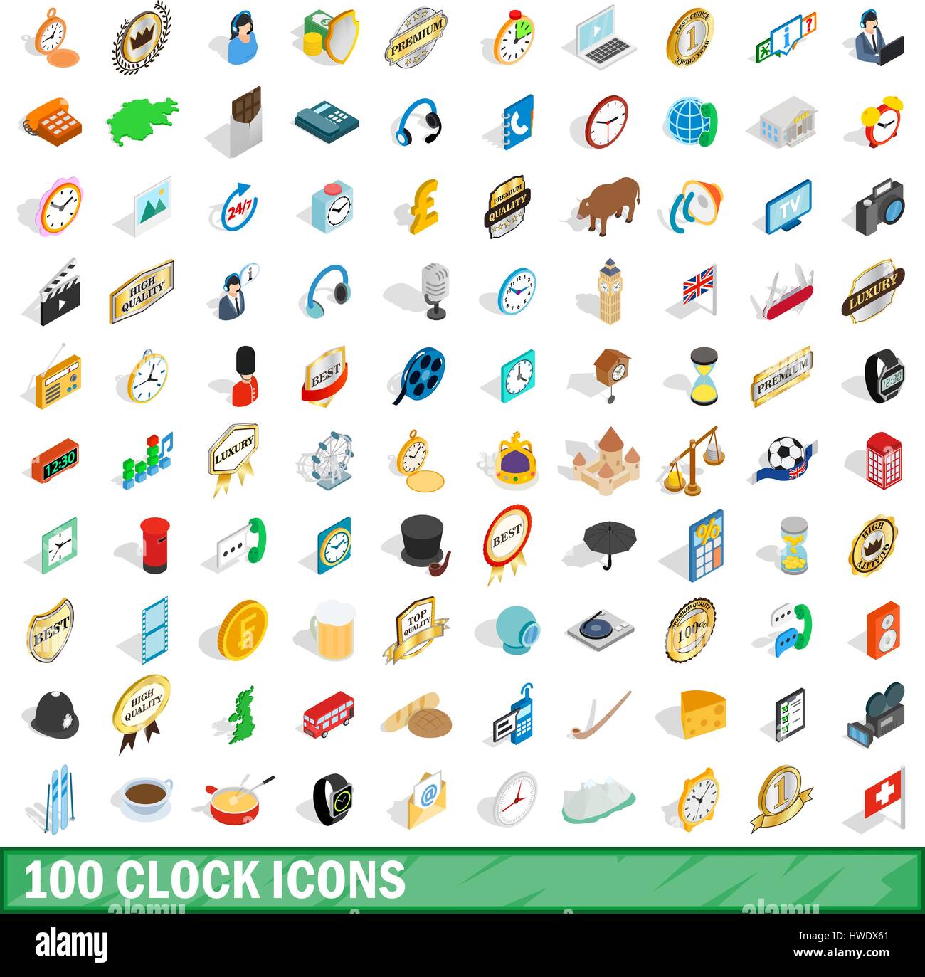 100 clock icons set, isometric 3d style Stock Vector Image & Art - Alamy