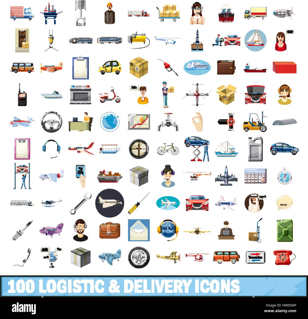 100 logistic and delivery icons set, cartoon style Stock Vector Image ...